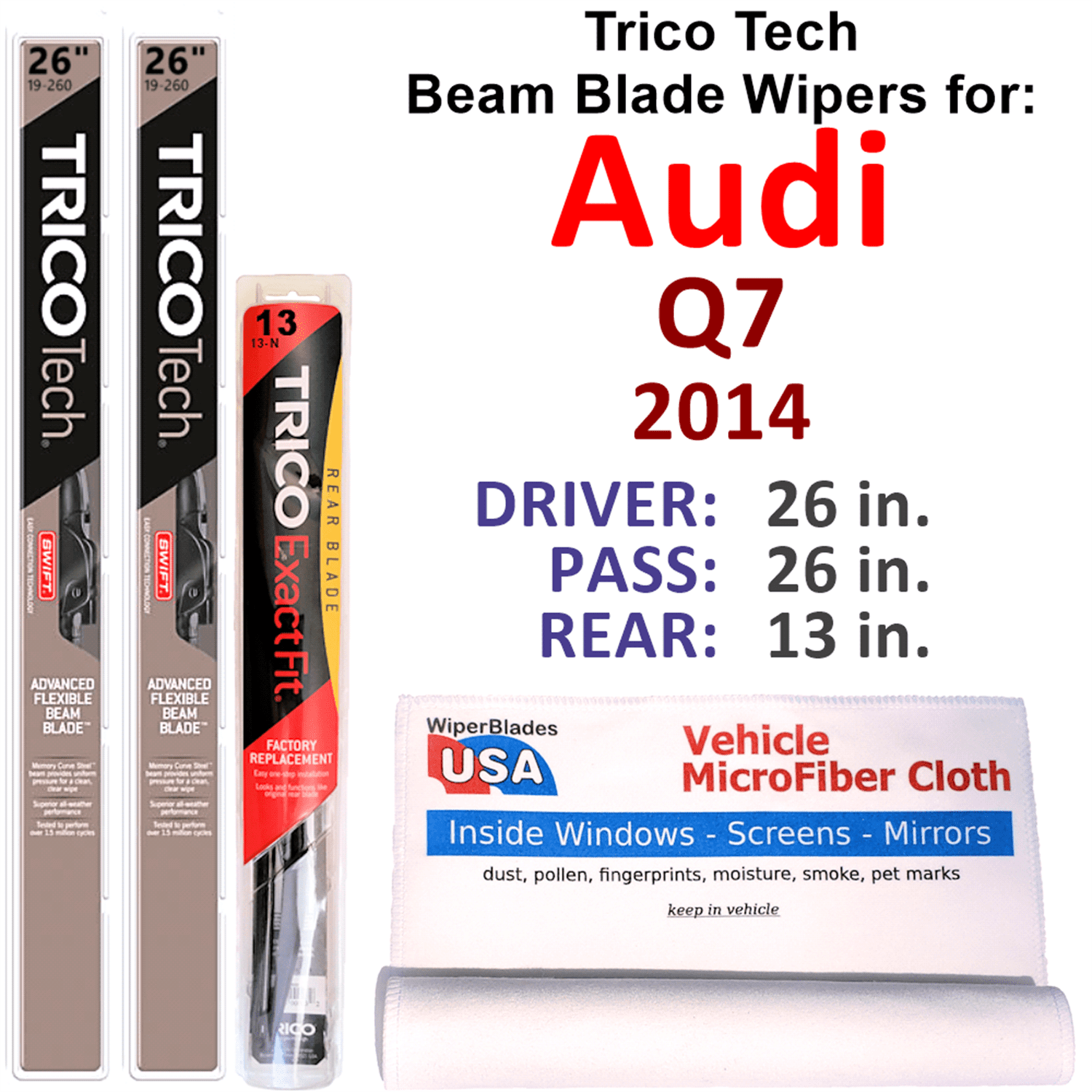 2014 Audi Q7 Beam Blade Wipers (Set of 3) w/Rear Wiper - Walmart.com