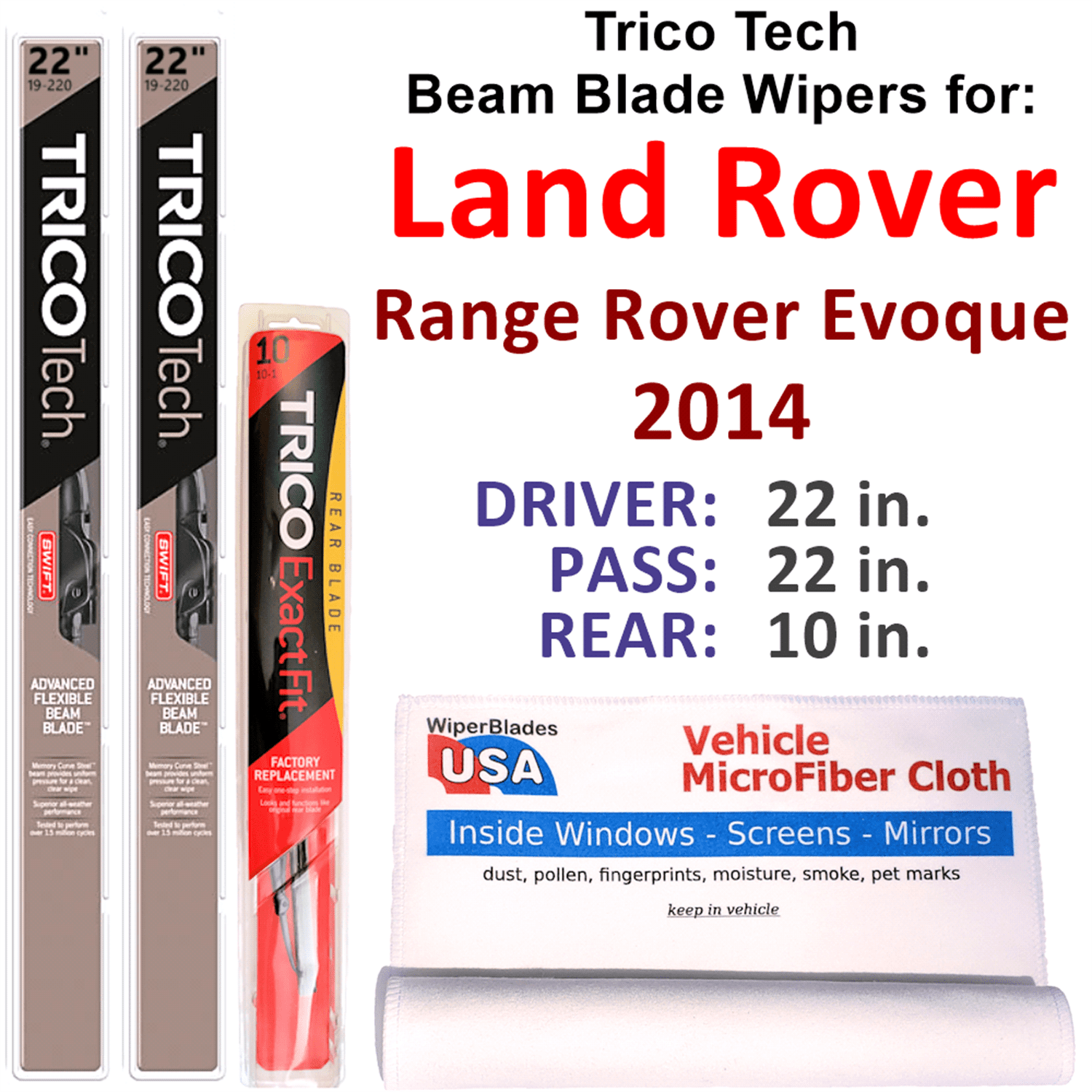 2014 Land Rover Range Rover Evoque Beam Blade Wipers (Set of 3) w/Rear ...