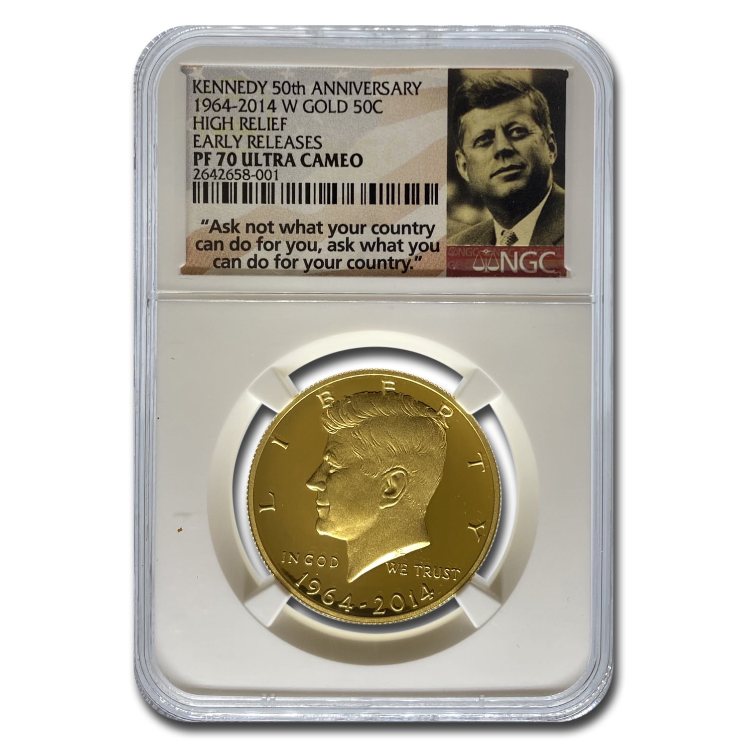 2014-W 3/4 oz Gold Kennedy 1/2 Dollar PF-70 NGC (ER) (JFK label ...