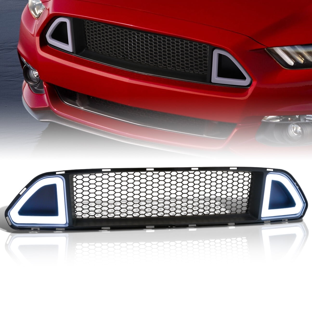 For 2015-2017 Ford Mustang Front Upper Bumper Hood Badgeless Honeycomb ...
