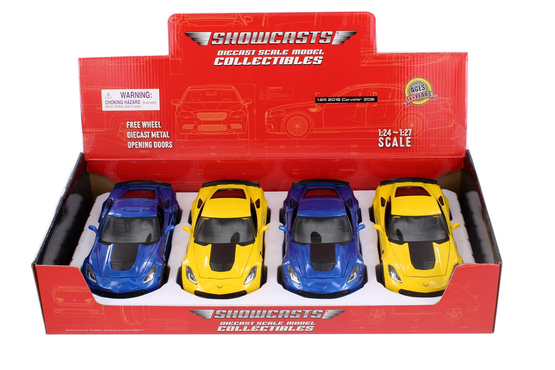 2015 Chevy Corvette Z06 Hardtop, Blue & Yellow - Showcasts 37133 - 1/24 ...