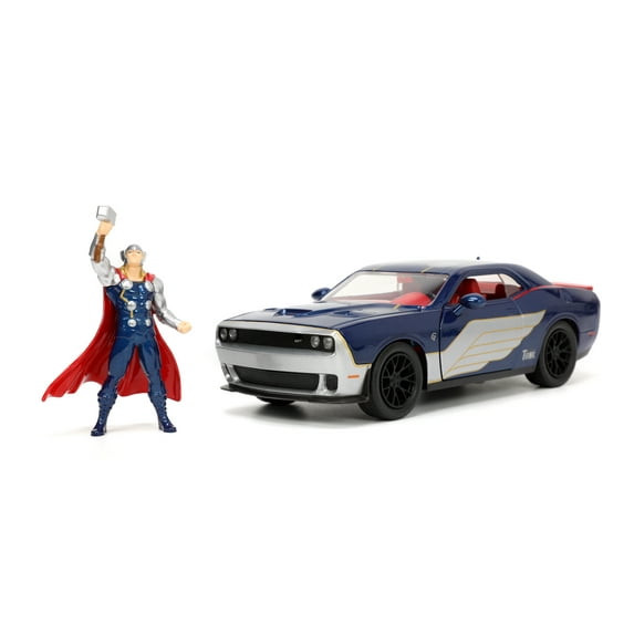 2015 Dodge Challenger SRT Hellcat Dark Blue with Graphics and Red Interior and Thor Diecast ...