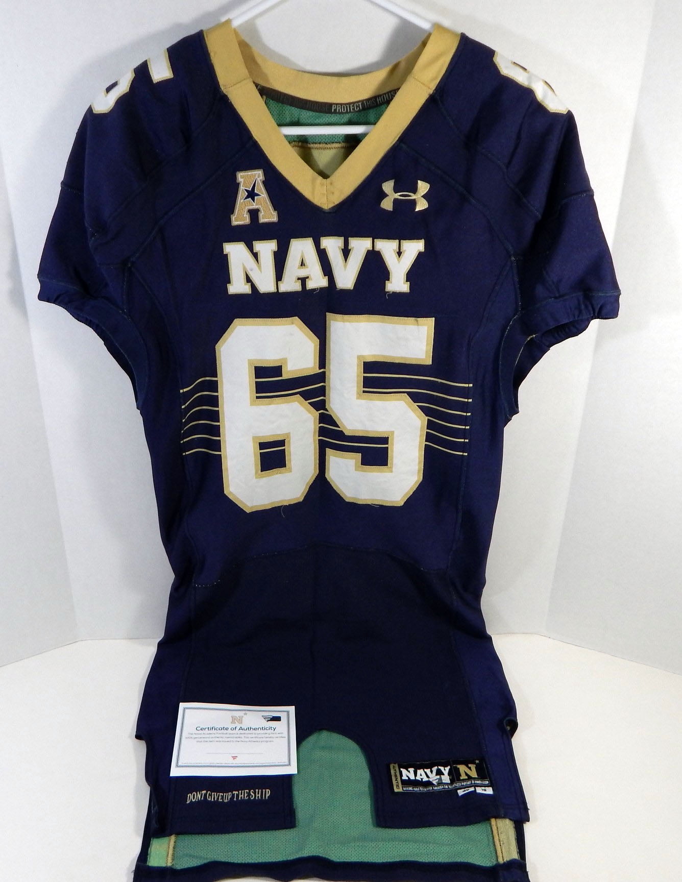 2015 Navy Academy Midshipmen #65 Game Used Navy Jersey Name Plate ...