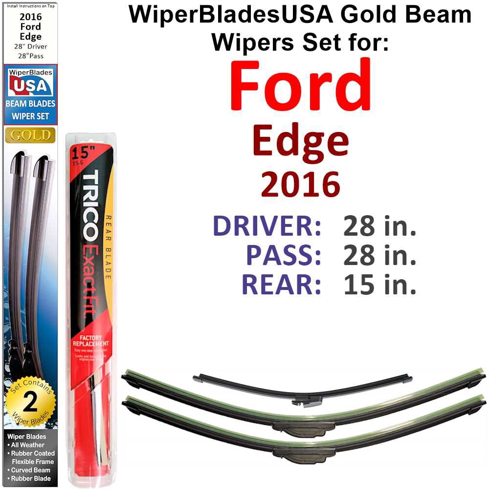 2016 Ford Edge Beam Wiper Blades Wipers WBUSA (Set of 3) w/Rear Wiper ...