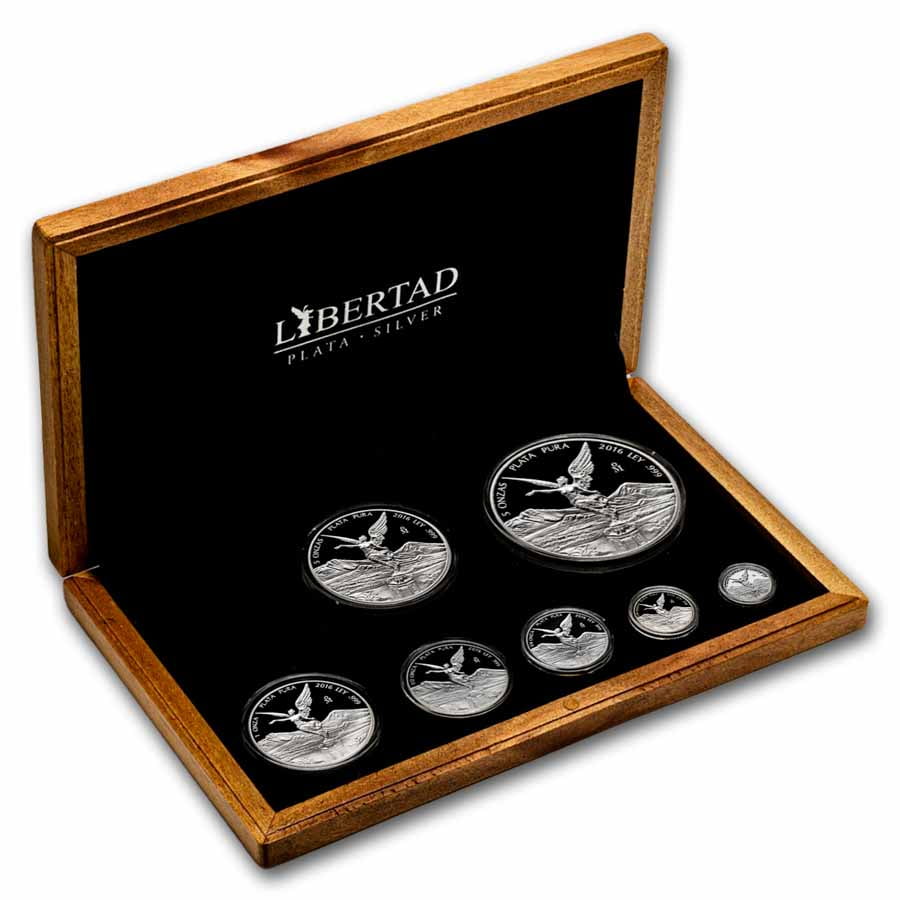 2016 Mexico 7-Coin Silver Libertad Proof Set (8.9 oz, Wood Box ...