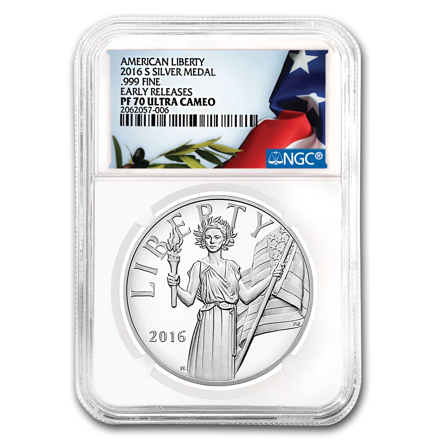 2016-S Silver American Liberty Medal PF-70 NGC (ER, Flag Label ...