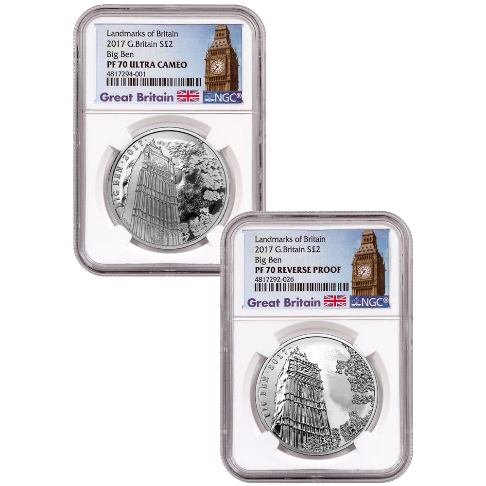 2017 2 Pound Great Britain Landmarks of Britain - Big Ben 2pc Set 1 oz ...