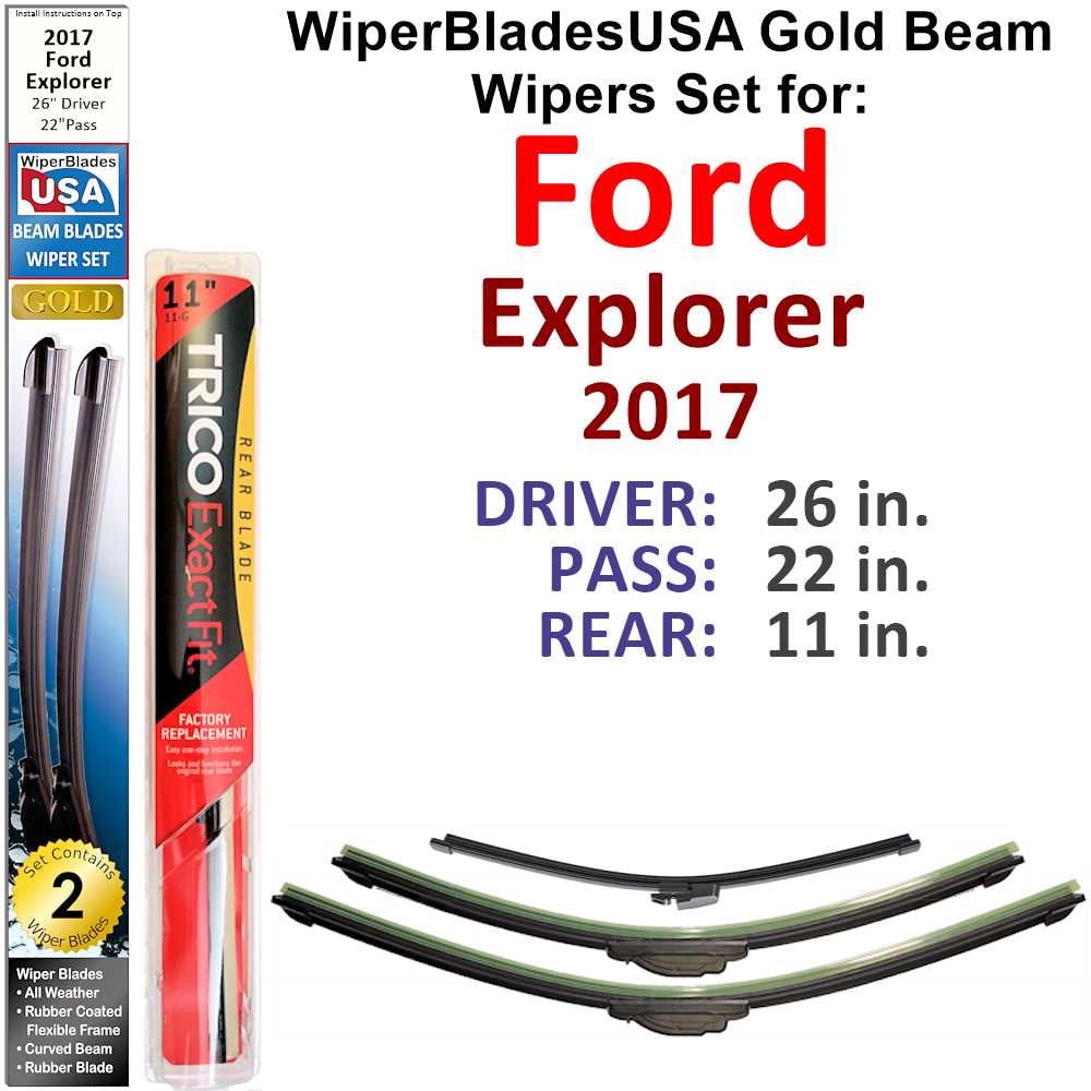 2017 Ford Explorer Beam Wiper Blades Wipers WBUSA (Set of 3) w/Rear ...