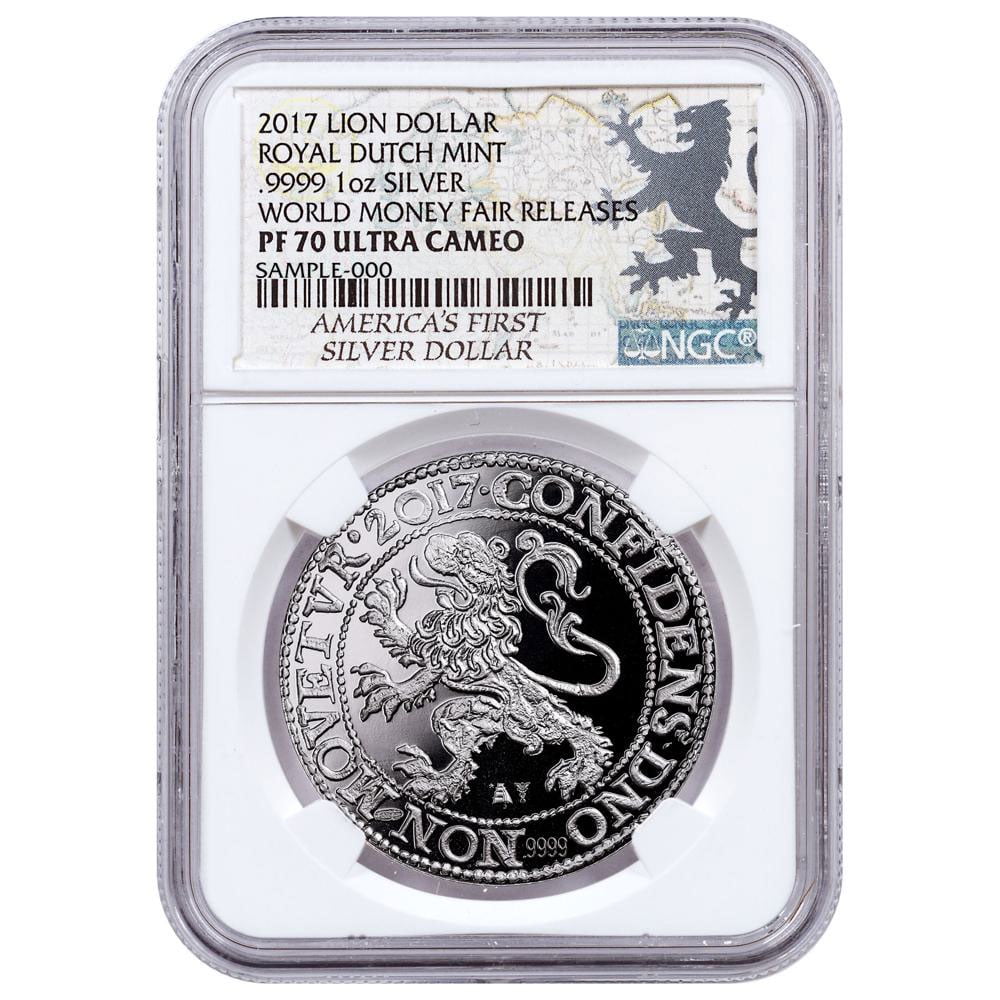 2017 Lion Dollar 1 oz Silver Proof NGC PF70UC Money Fair Releases World Money Fair Lion Dollar ...