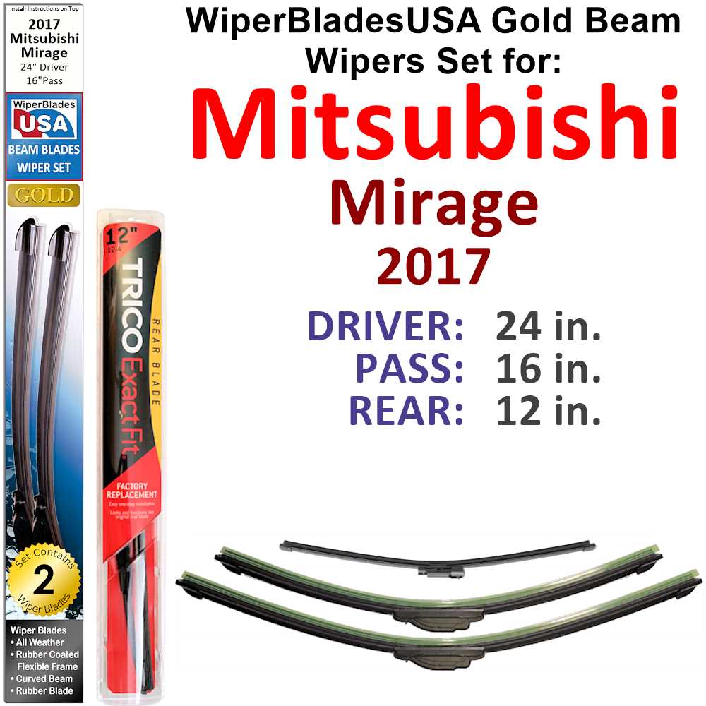 2017 Mitsubishi Mirage Beam Wiper Blades Wipers WBUSA (Set of 3) w/Rear ...