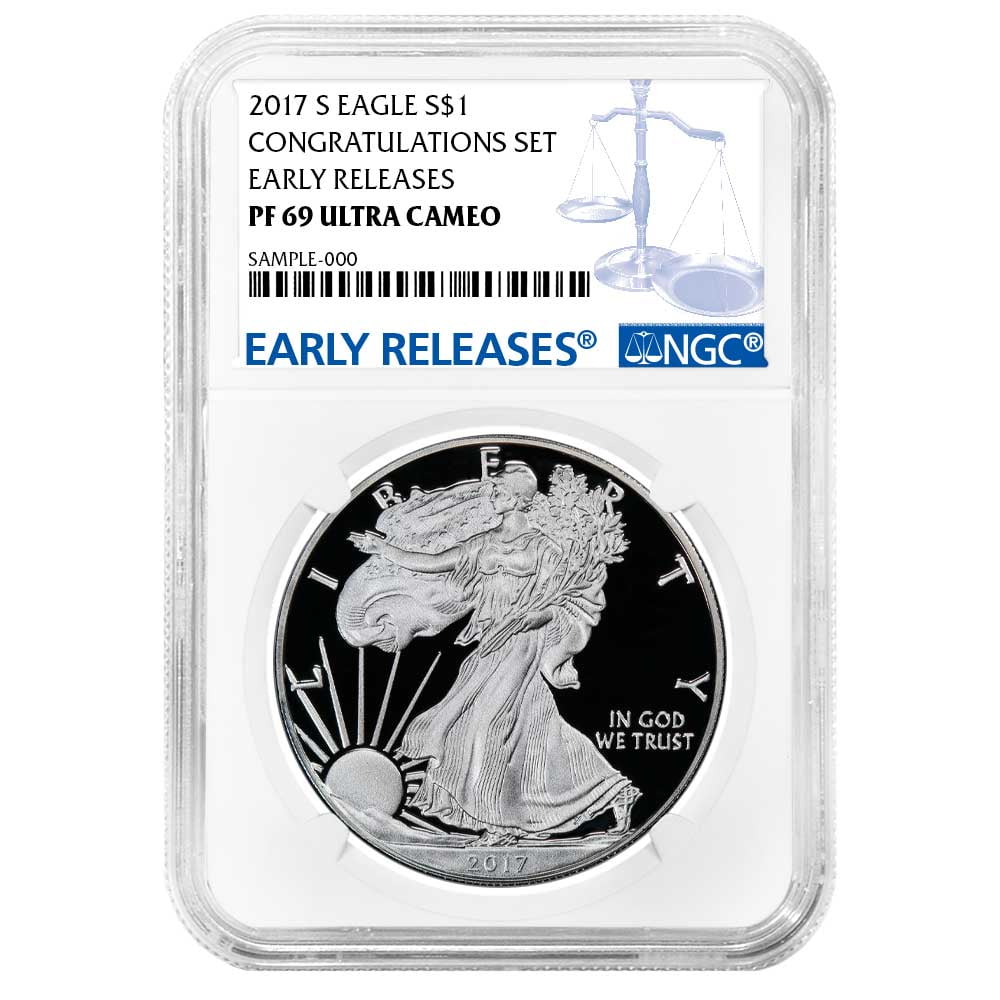 2017-S Proof $1 American Silver Eagle Congratulations Set NGC PF69UC Blue ER Label - Walmart.com