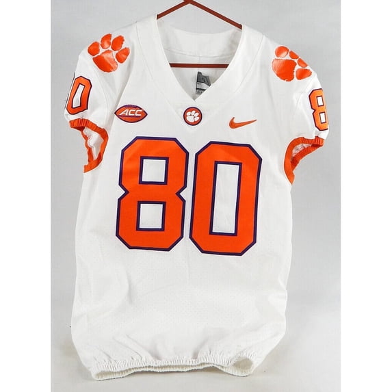 2018-22 Clemson Tigers #80 Game Used White Jersey Name Plate Removed 42 ...