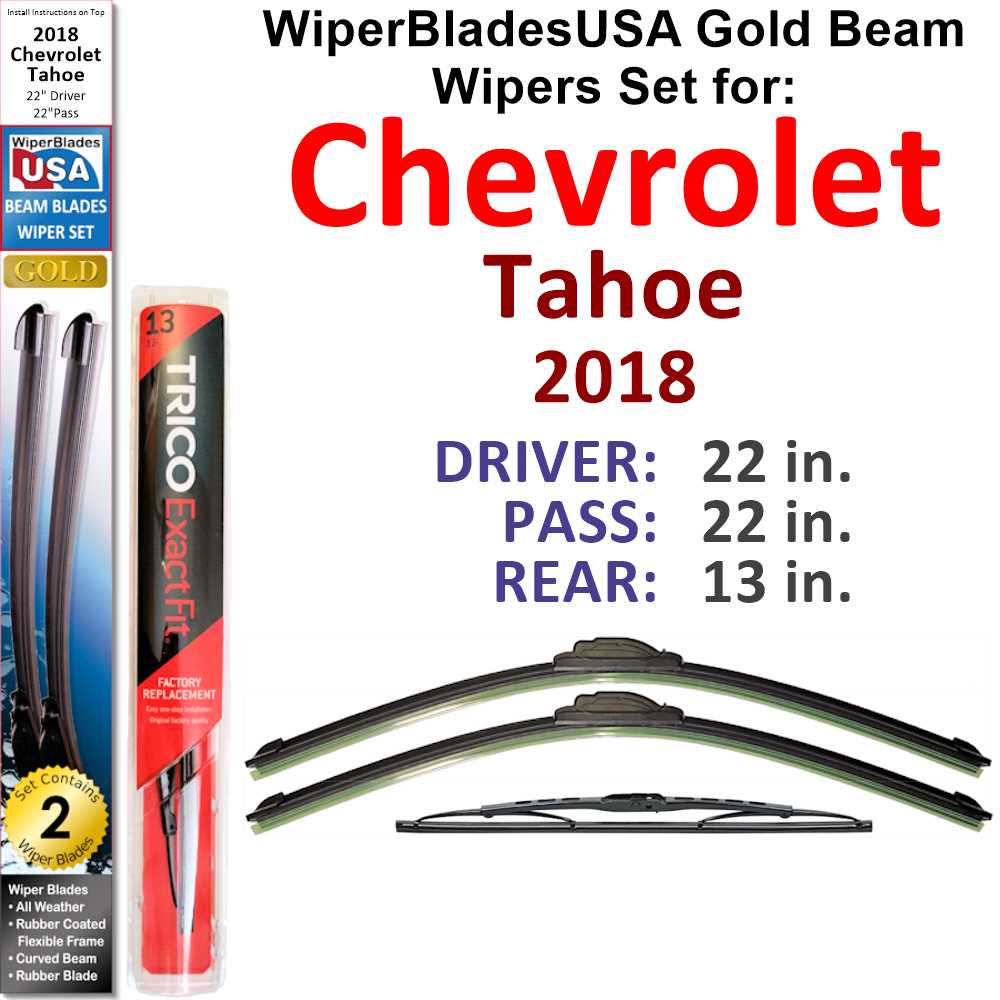 2018 Chevrolet Tahoe Beam Wiper Blades Wipers WBUSA (Set of 3) w/Rear ...