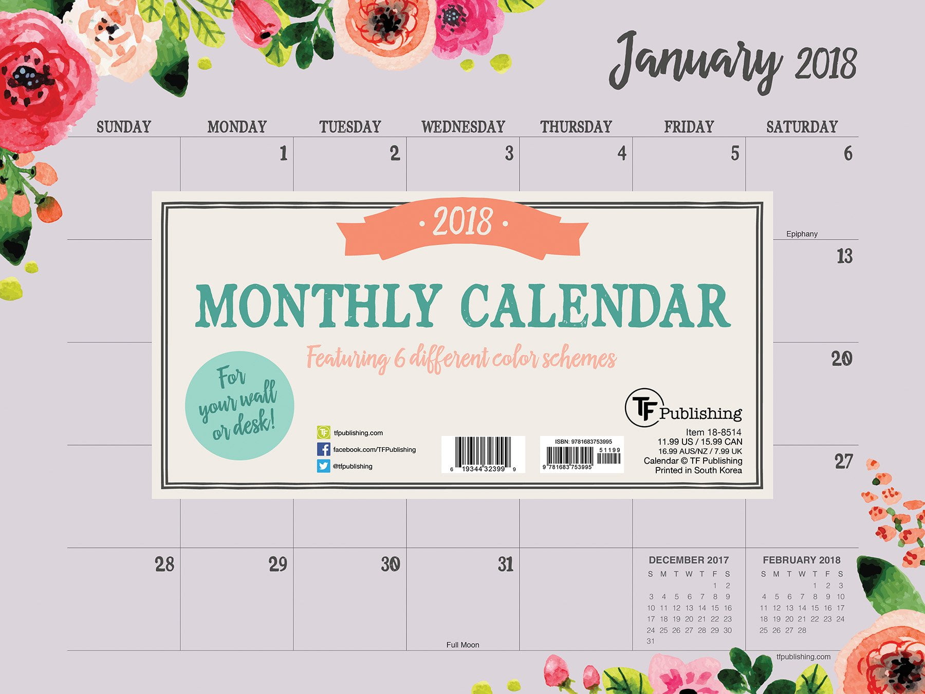 2018 Floral 9x12 Desk Pad Calendar - Walmart.com