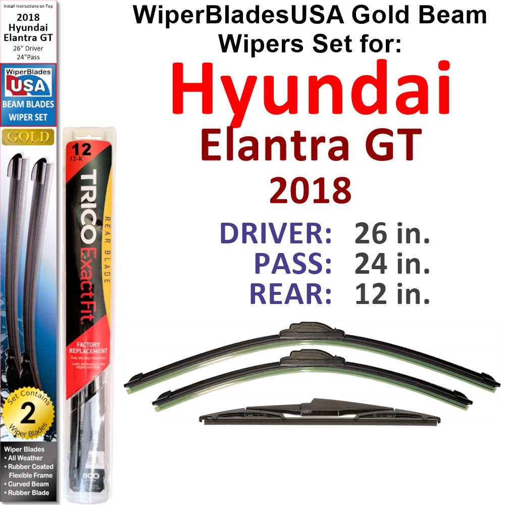 2018 Hyundai Elantra GT Beam Wiper Blades Wipers WBUSA (Set of 3) w ...