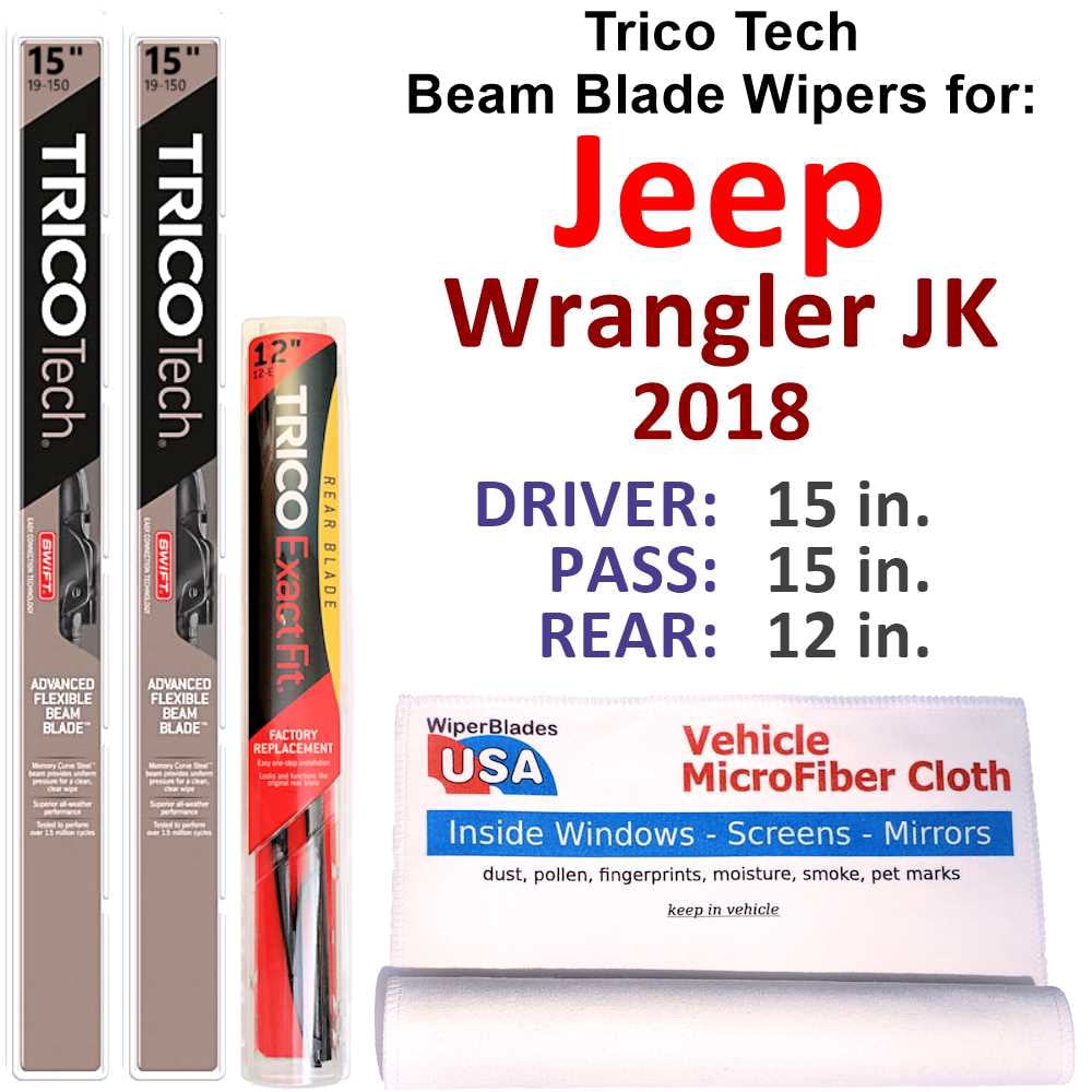 2018 Jeep Wrangler JK Beam Blade Wipers (Set of 3) w/Rear Wiper ...