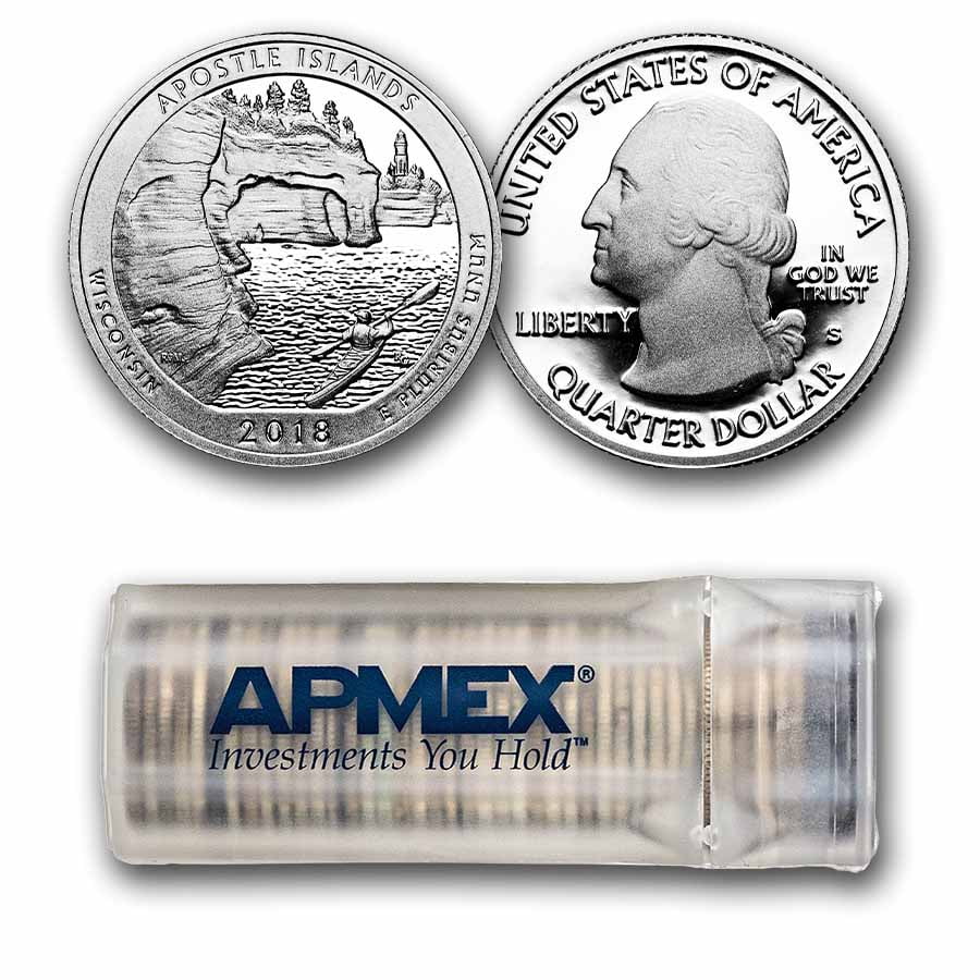 2018-S ATB Quarter Apostle Islands Lakeshore Proof 40-Coin Roll ...