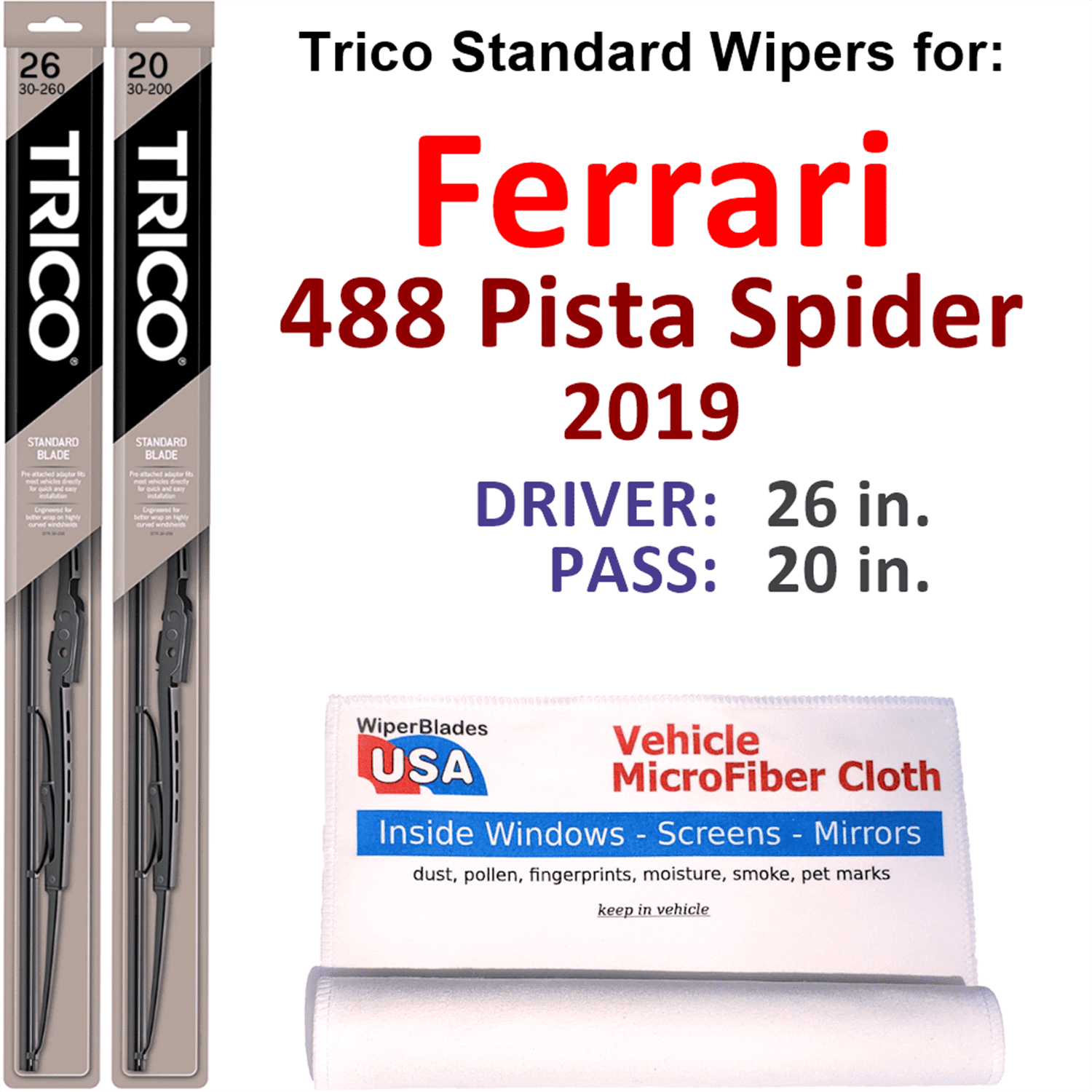 2019 Ferrari 488 Pista Spider Wiper Blades (Set of 2) - Walmart.com