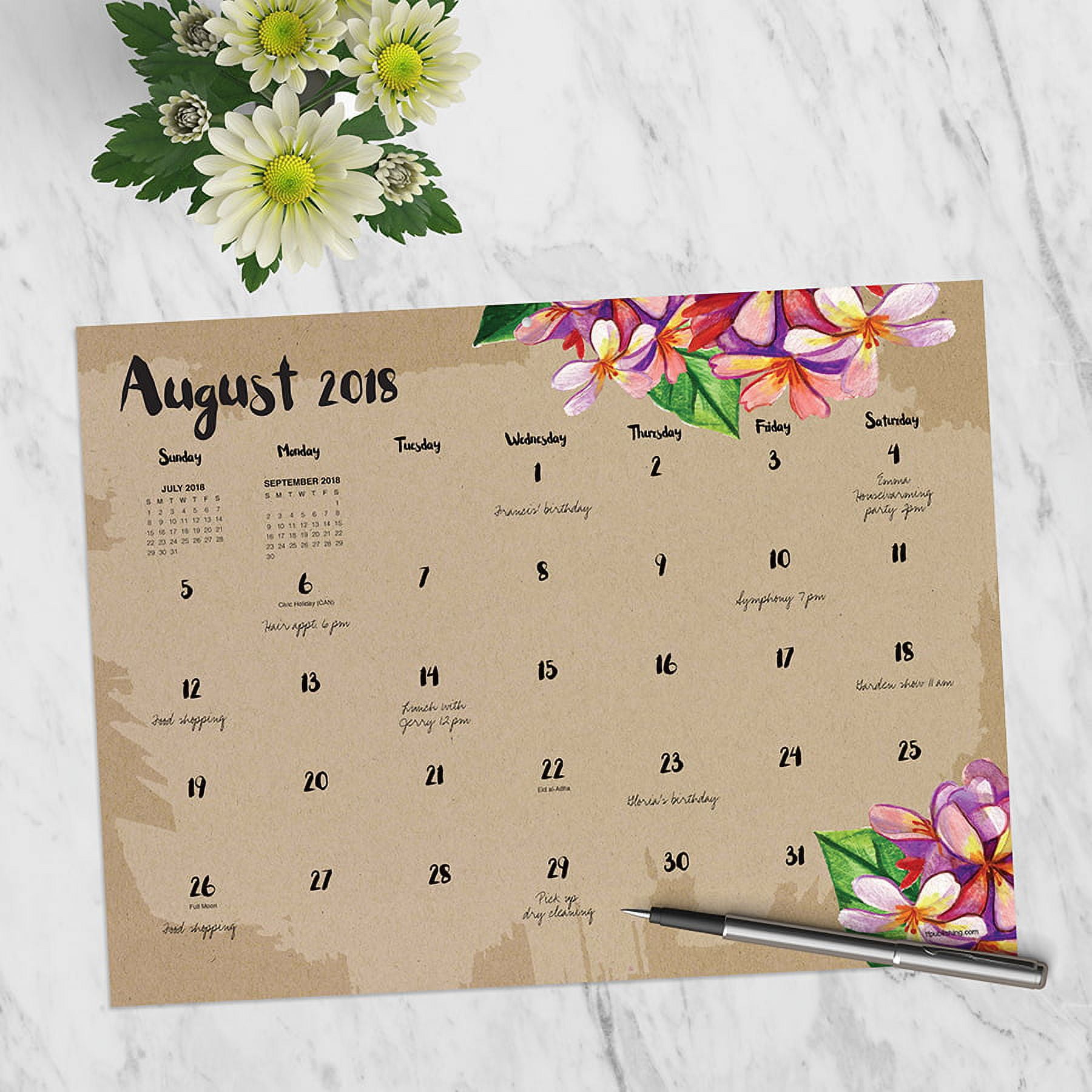 2019 Floral Kraft July 2018 - June 2019 Academic Year 12"x9" Mini Desk ...