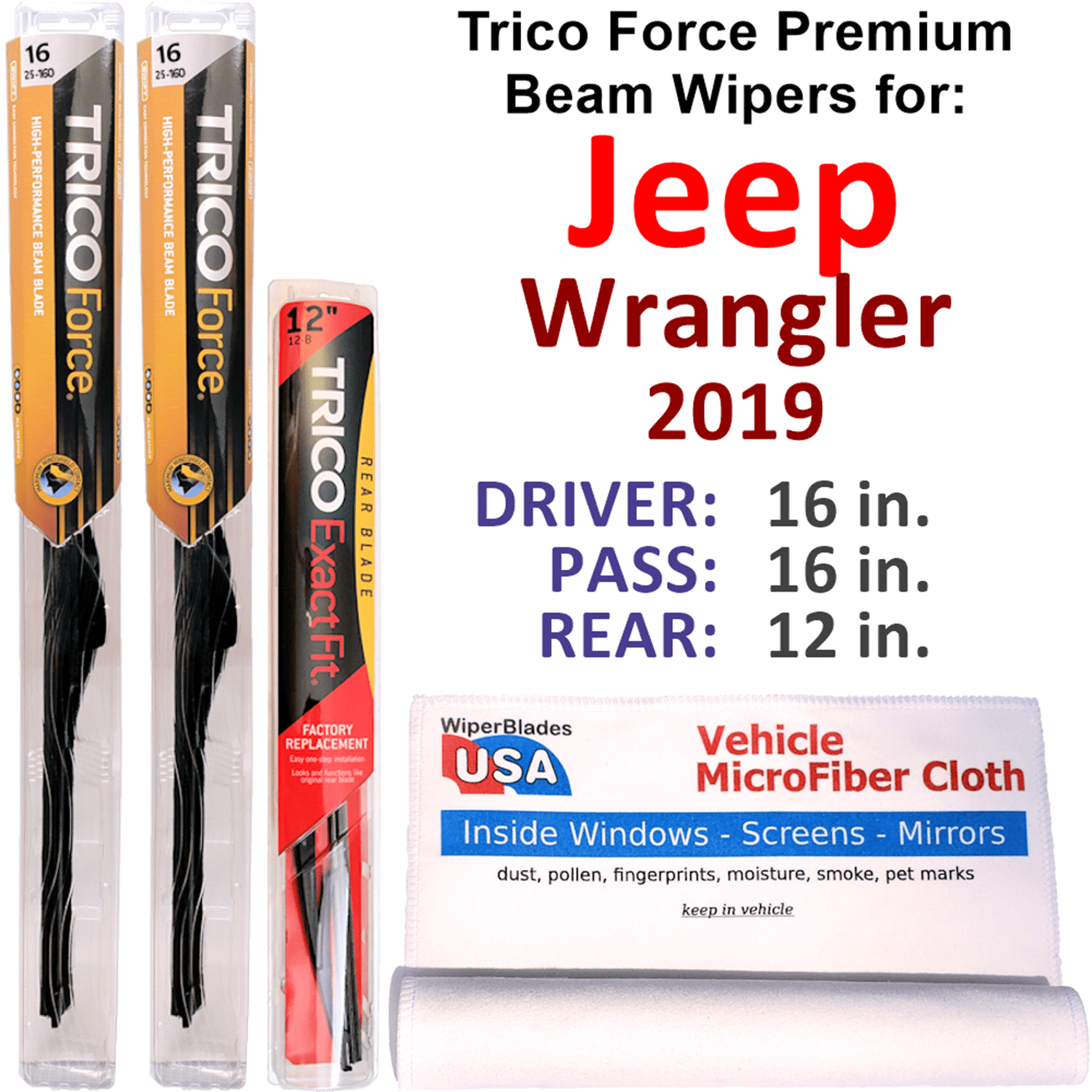 2019 Jeep Wrangler Performance Beam Wipers (Set of 3) w/Rear Wiper ...