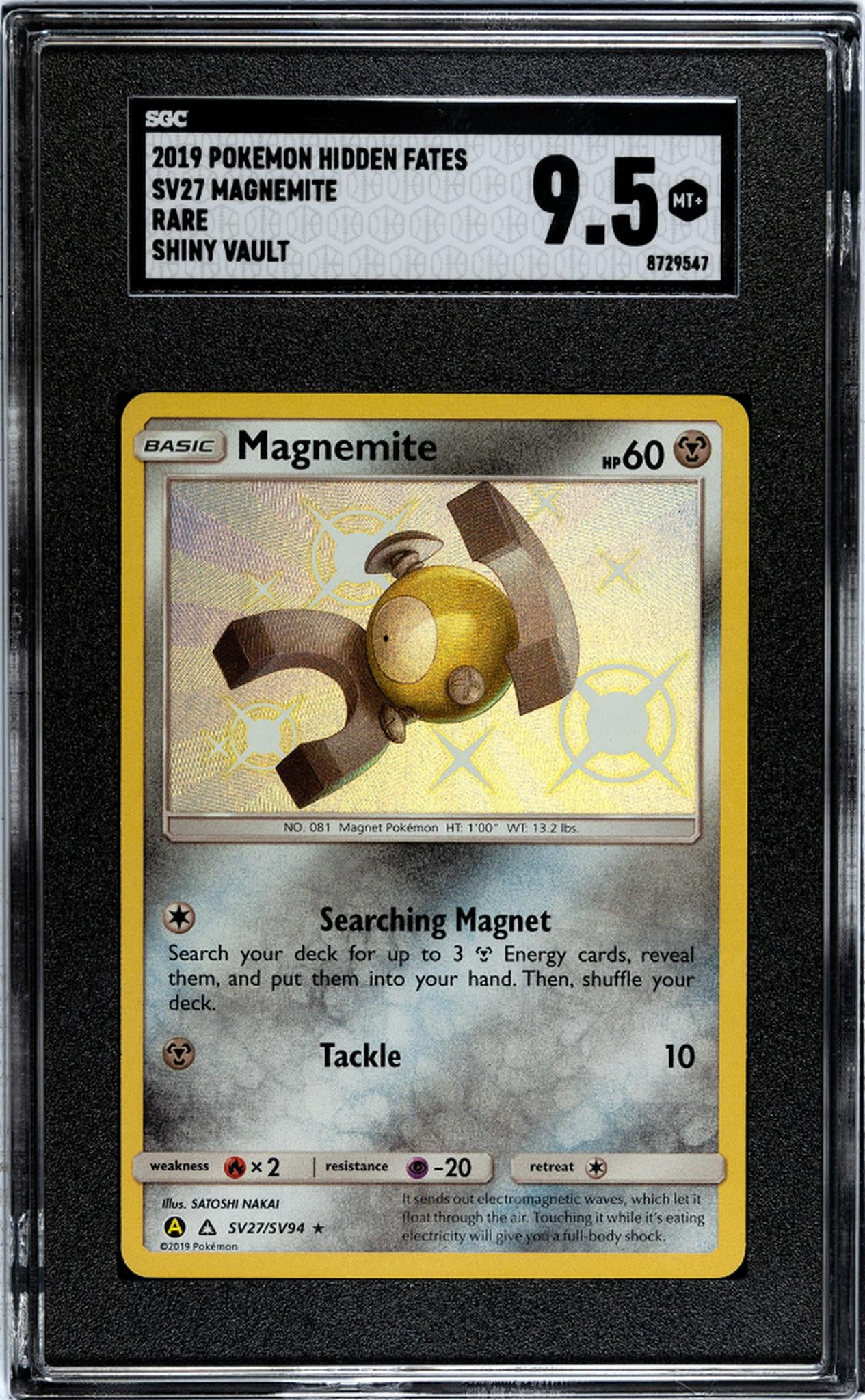 2019 Pokemon Hidden Fates #SV27 Magnemite Rare Shiny Vault SGC 9.5 ...