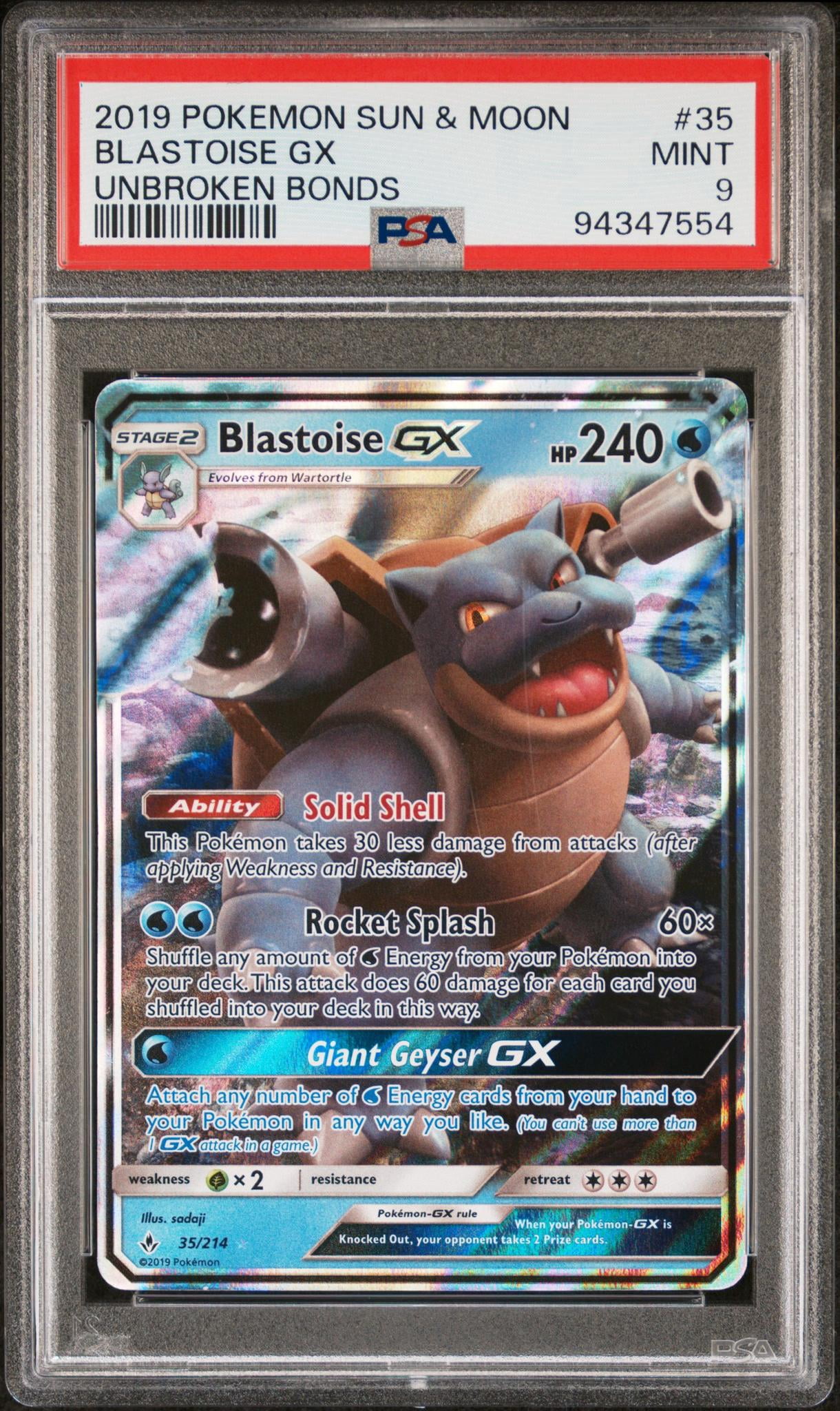 2019 Pokemon Sun and Moon Unbroken Bonds Blastoise Gx #35 PSA 9 ...