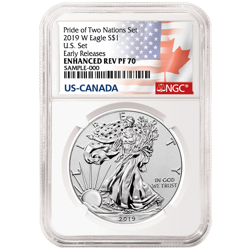 2019-W Reverse Proof $1 American Silver Eagle NGC PF70 ER Flags Label ...