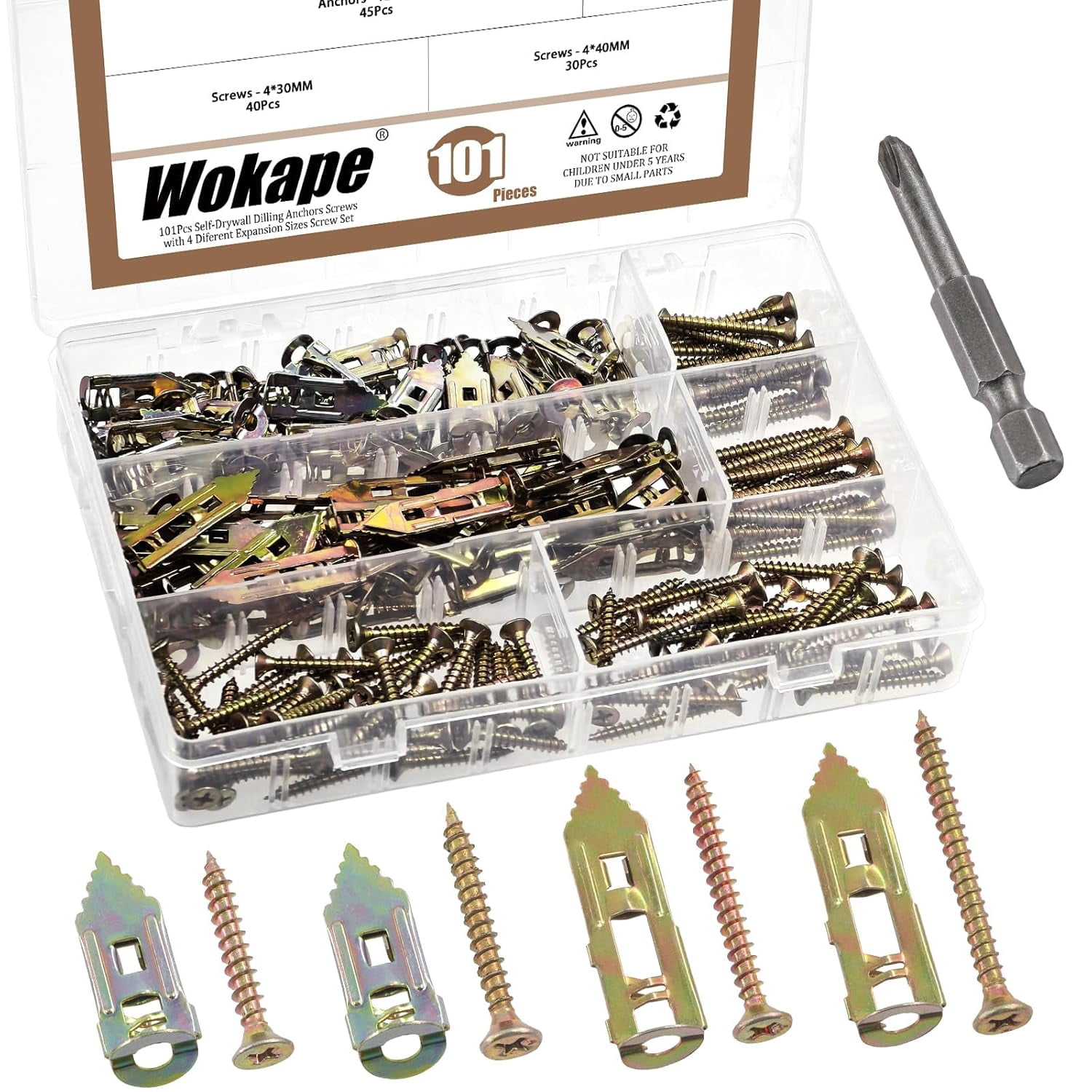 201PCS 100 Set Self-Drilling Anchors Kit, 4 Different Sizes Colorful ...