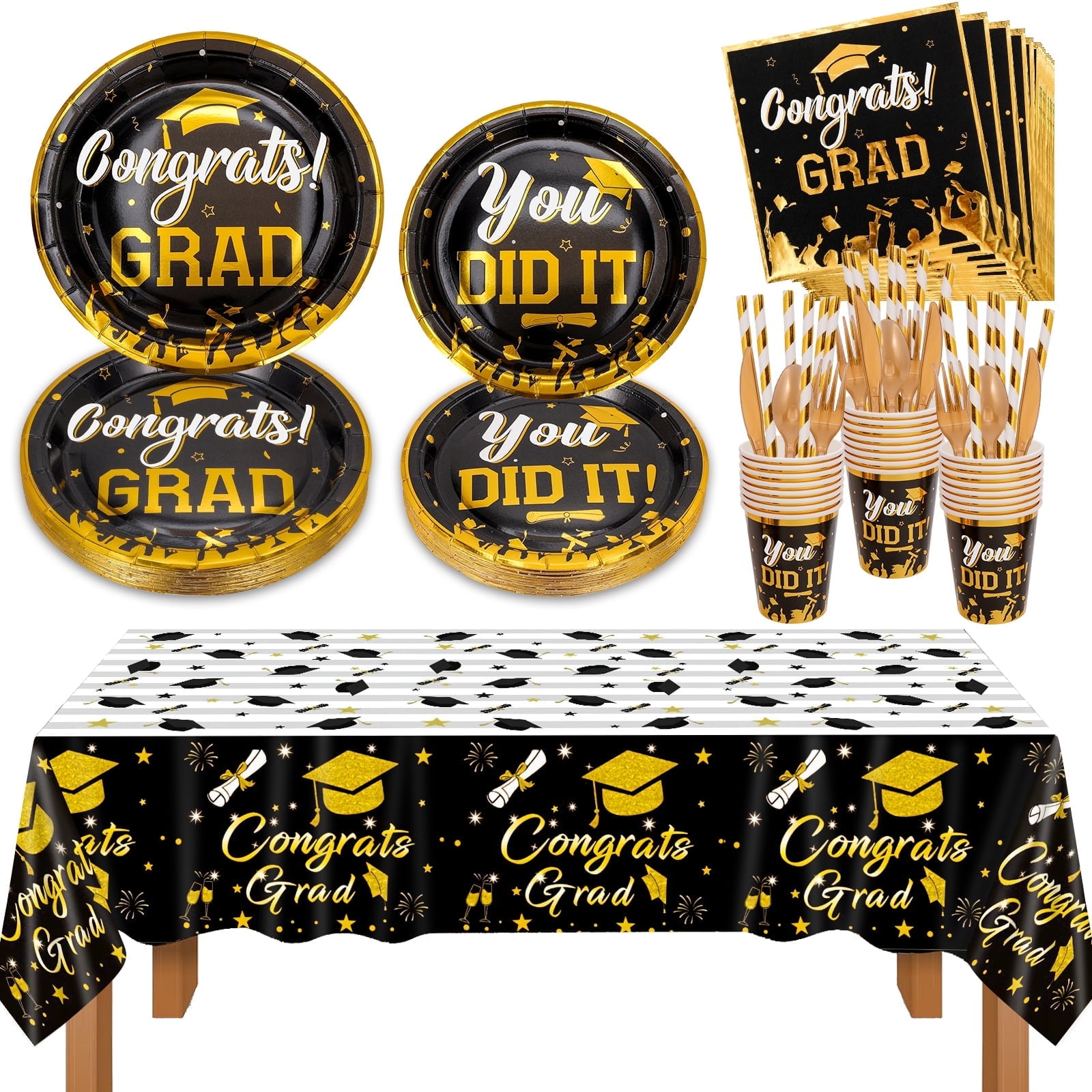 Walmart 201PCS Graduation Party Set for 25, Disposable Tableware, Class ...