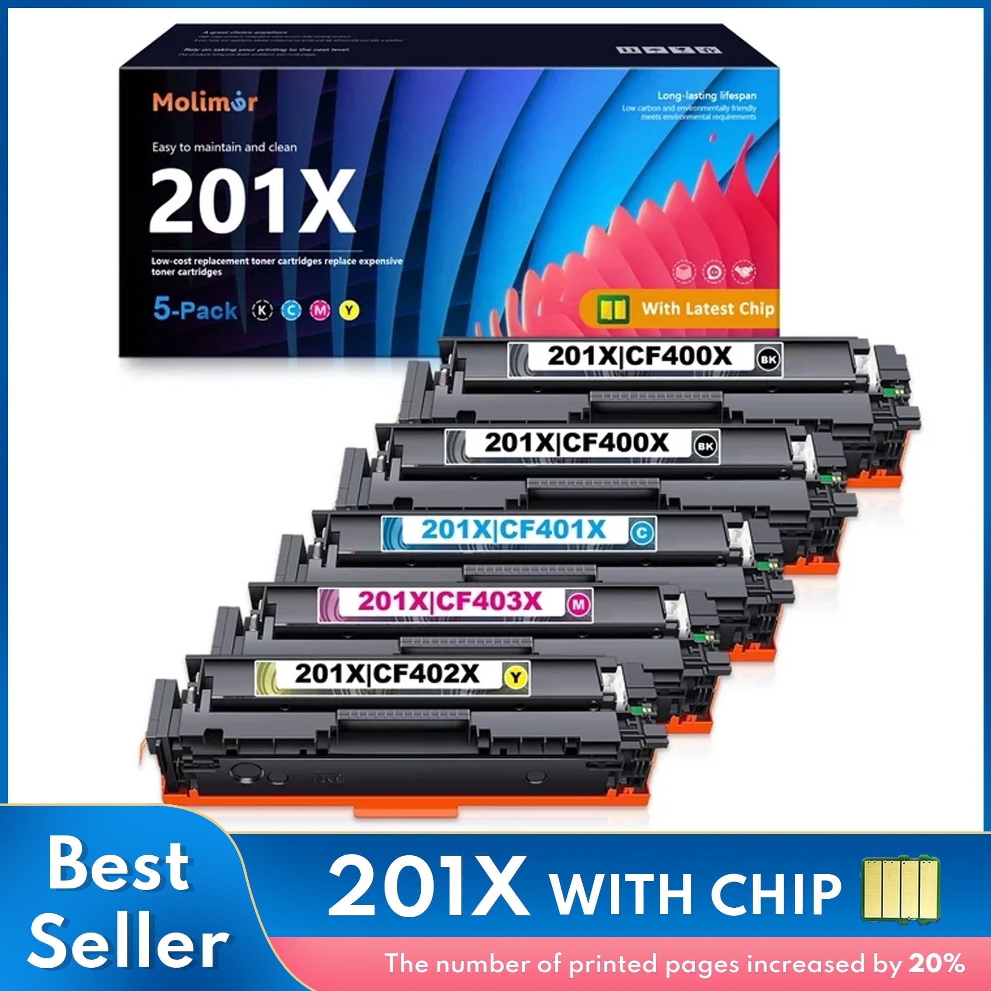 201X | CF400X CF401X CF402X CF403X With Chip Toner Cartridge 5 Pack ...