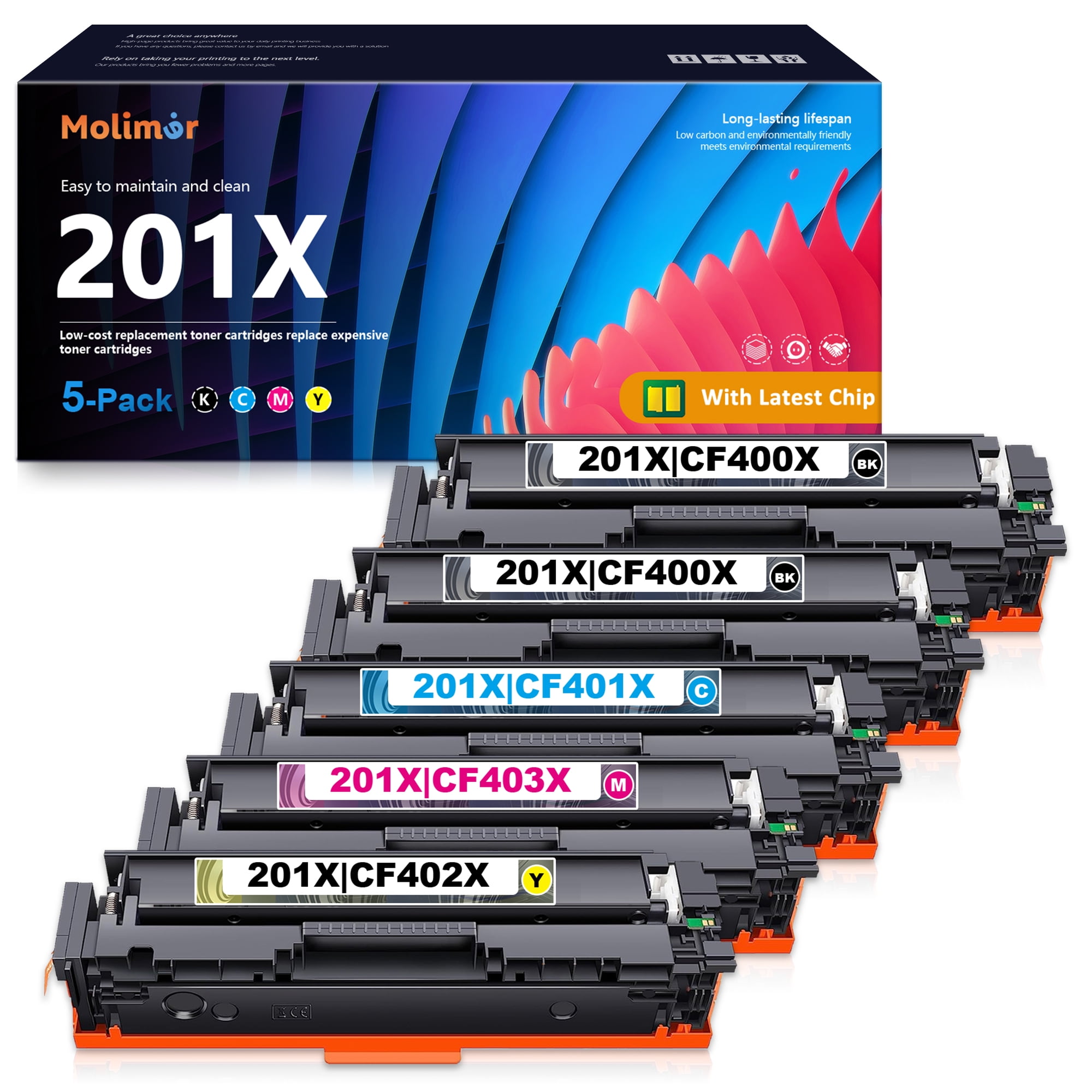 201X | CF400X CF401X CF402X CF403X With Chip Toner Cartridge 5 Pack ...
