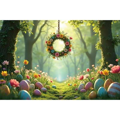 202 Easter Bunny Rabbit Eggs Backdrop Spring Gard Tulip Background Gre ...