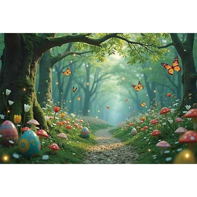 202 Easter Day Enchanted Forest Photo Backdrop Rabbit Bunny Eggs Party ...
