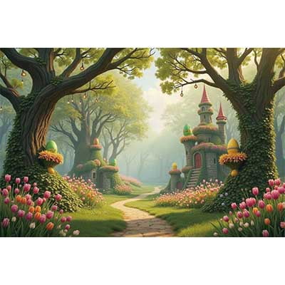 202 Easter Day Enchanted Forest Photo Backdrop Rabbit Bunny Eggs Party ...