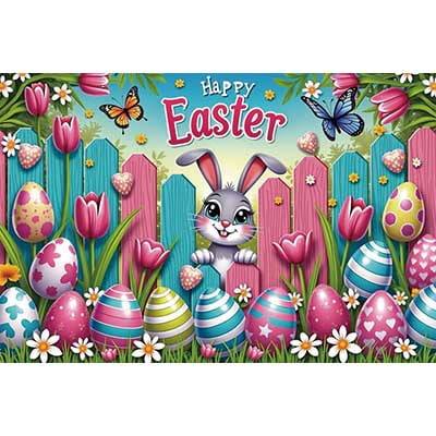 202 Easter Day Party ration Backdrop Gard Wood Fce Rabbit Eggs Flower ...