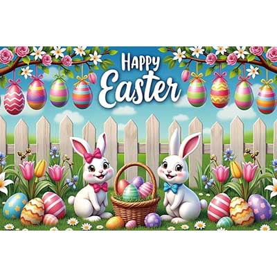 202 Easter Day Party ration Backdrop Gard Wood Fce Rabbit Eggs Flower ...