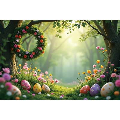 202 Easter ration Backdrop Bunny Rabbit Egg Spring Gre Pink Gard Tulip ...