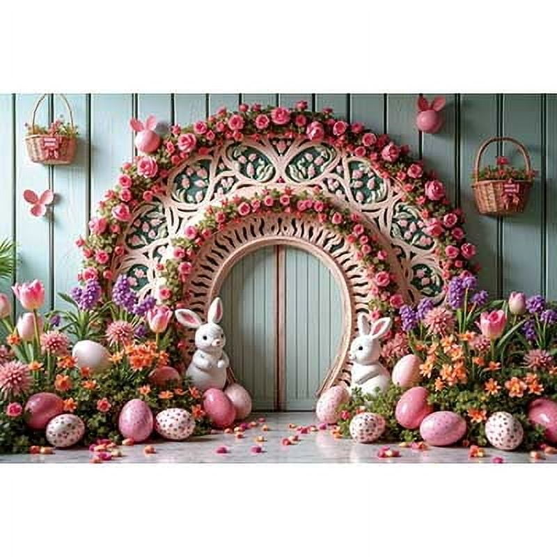 202 Easter ration Backdrop Bunny Rabbit Egg Spring Gre Pink Gard Tulip ...