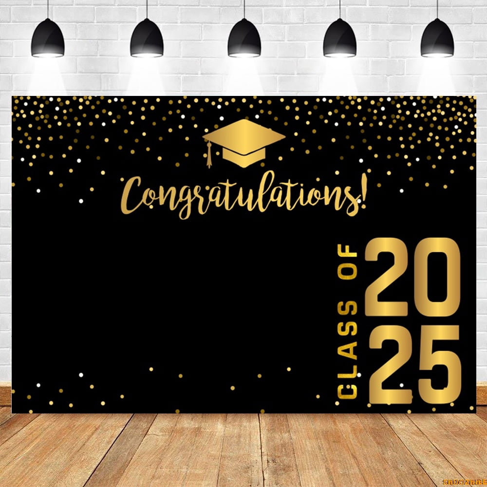202 Graduation Backdrop Gold Glitter Lights Bachelor Cap Congrats Grad ...