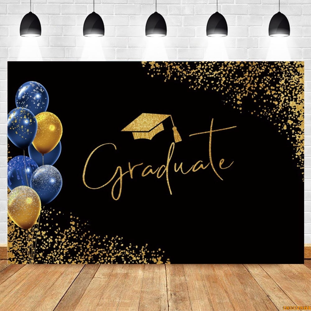 202 Graduation Backdrop Gold Glitter Lights Bachelor Cap Congrats Grad ...