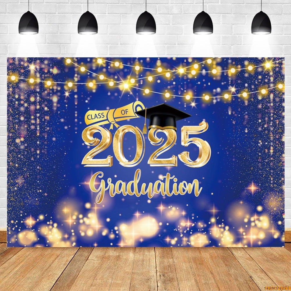 202 Graduation Backdrop Gold Glitter Lights Bachelor Cap Congrats Grad ...