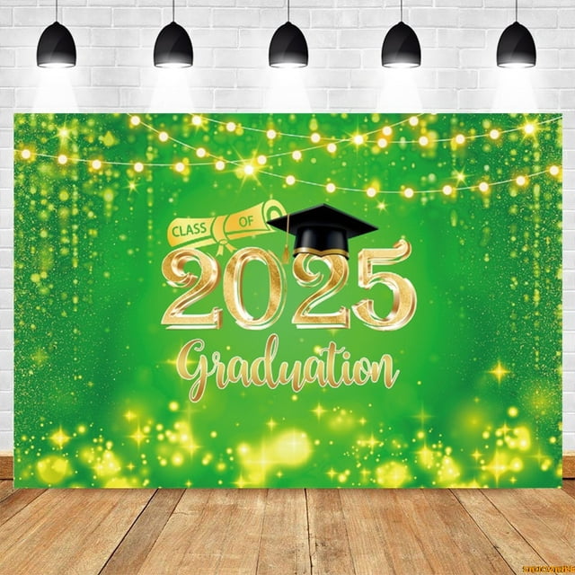 202 Graduation Backdrop Gold Glitter Lights Bachelor Cap Congrats Grad ...