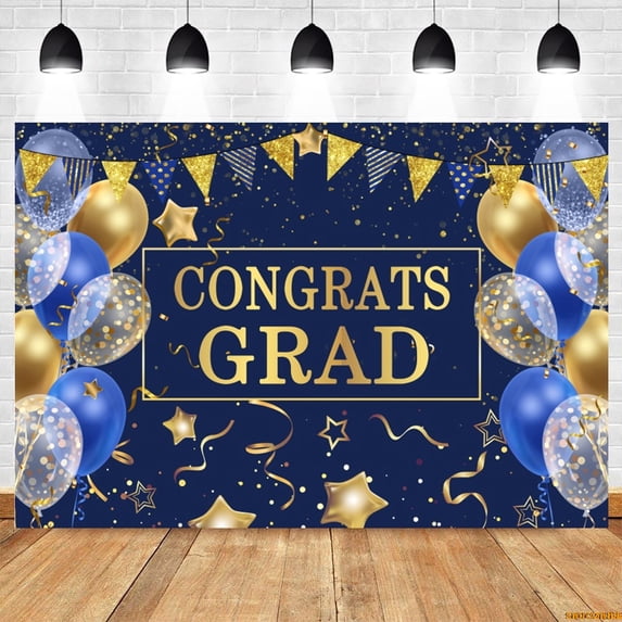 202 Graduation Backdrop Gold Glitter Lights Bachelor Cap Congrats Grad ...