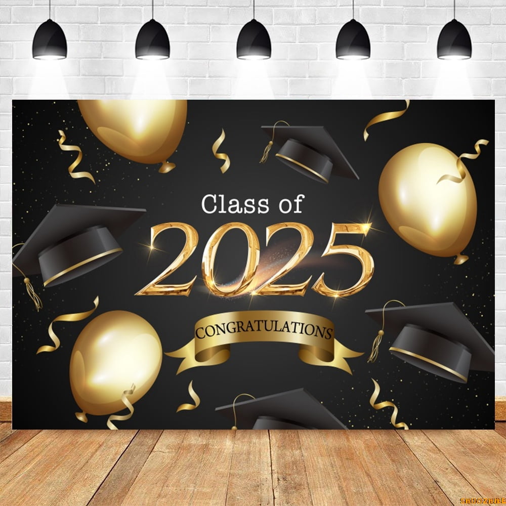 202 Graduation Photography Backdrop Glitter Balloons Doctoral Hat Prom ...