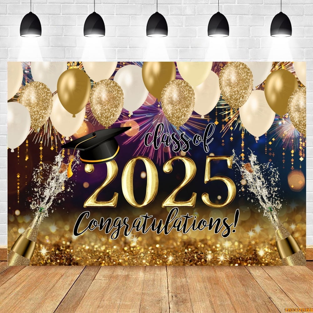 202 Graduation Photography Backdrop Glitter Balloons Doctoral Hat Prom ...