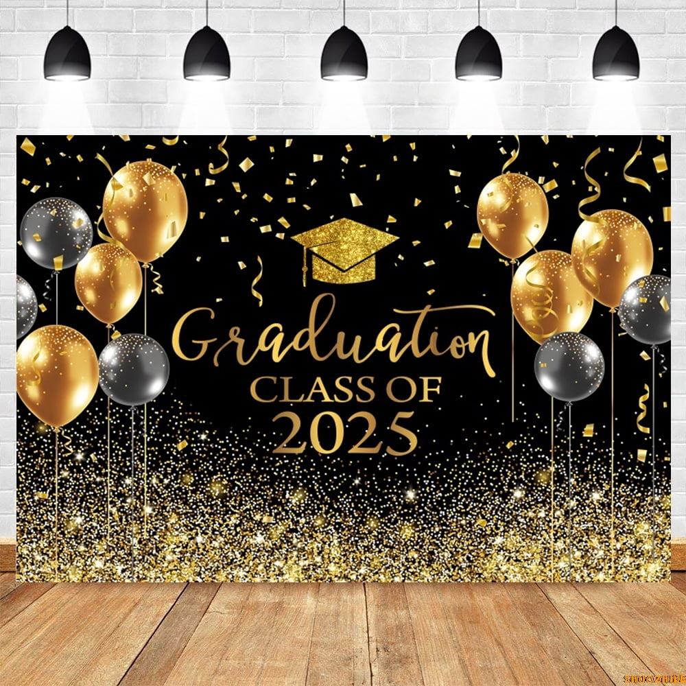 202 Graduation Photography Backdrop Glitter Balloons Doctoral Hat Prom ...