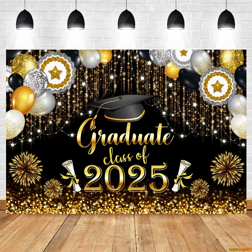 202 Graduation Photography Backdrop Glitter Balloons Doctoral Hat Prom ...