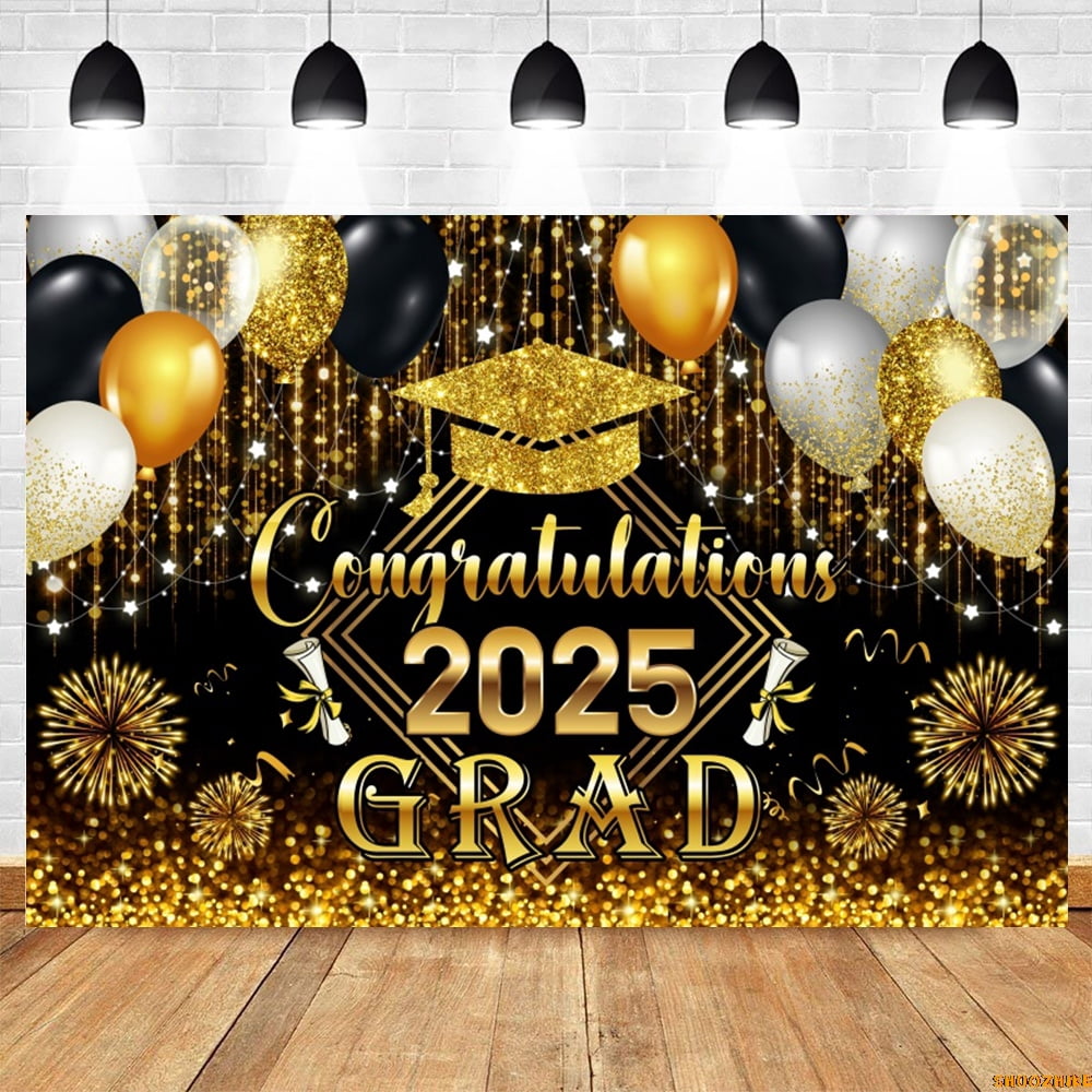 202 Graduation Photography Backdrop Glitter Balloons Doctoral Hat Prom ...