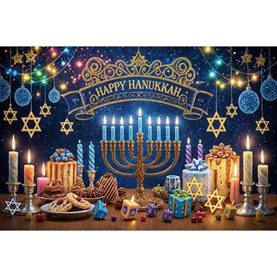 202 Happy Hanukkah Backdrops Nine-Branched Candlestick Party r ...