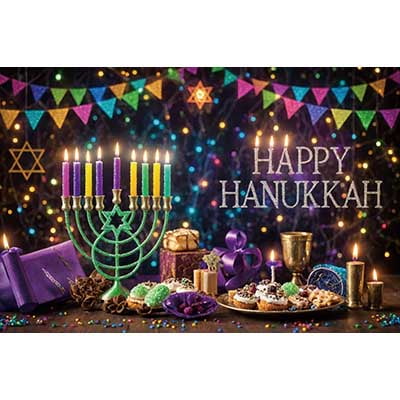 202 Happy Hanukkah Backdrops Nine-Branched Candlestick Party r ...
